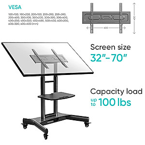 ONKRON Mobile TV Stand on Wheels for 32" - 70" TV up to 99 lbs - Floor TV Stand Tilt - Height Adjustable TV Stand Floor max VESA 600x400 - Portable TV Stand on Wheels/TV Cart Rolling TV Stand Black