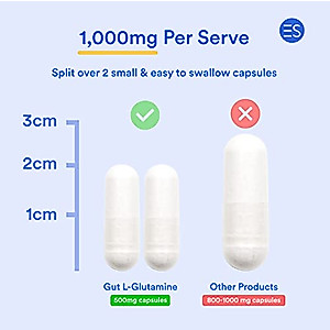 Essential Stacks Gut L-Glutamine Capsules 1000mg (Made in USA) - Gluten, Dairy & Soy Free, Non-GMO L Glutamine for Gut Health - 60 Serves (120 Caps)