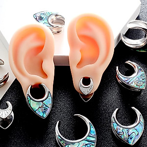 Casvort 2 PCS 14mm (9/16'') Hypoallergenic 316 Stainless Steel Silver Natural Conch Saddle Hangers Tunnels Reverse Saddle Gauges Piercing Body Jewelry