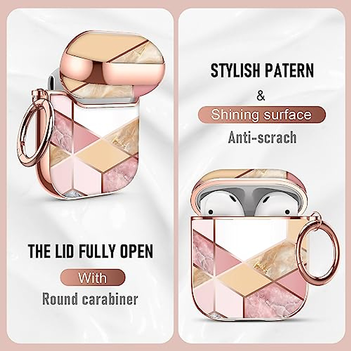 Maxjoy for AirPods 2nd Generation Case, Graceful Marble Hard Protective Shockproof Airpods Case Cover with Keychain Compatible with Apple AirPods 1st and 2nd Charging Case for Women Men,Pink Yellow