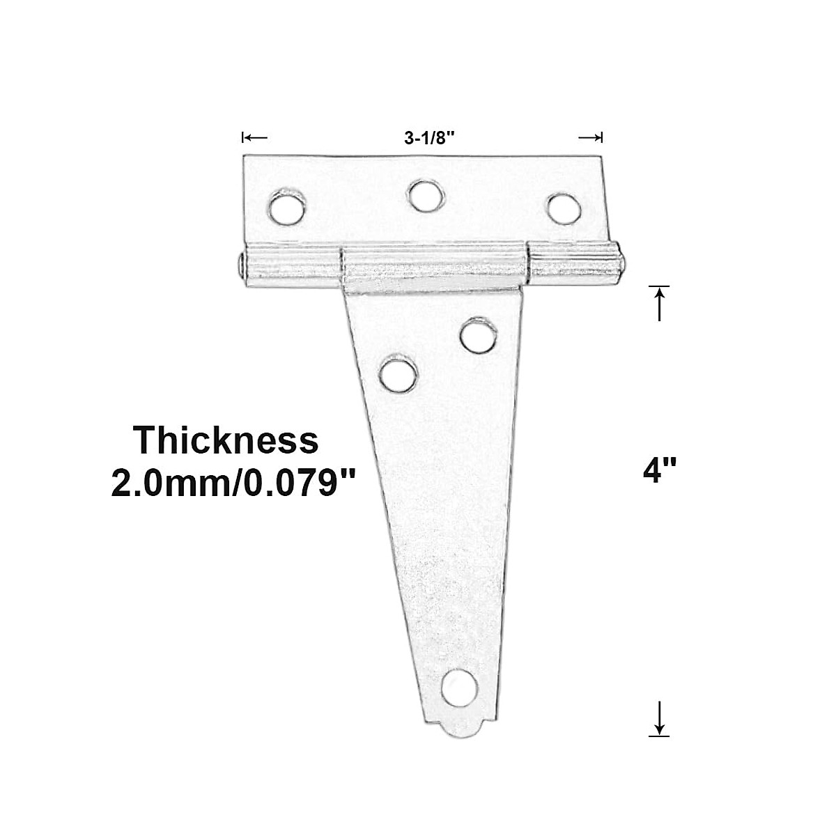 QCAA Stainless Steel Heavy Tee Hinge, 4" x 3-1/8" x 2.0mm, Vibrated Stainless Steel, 6 Pack, Made in Taiwan
