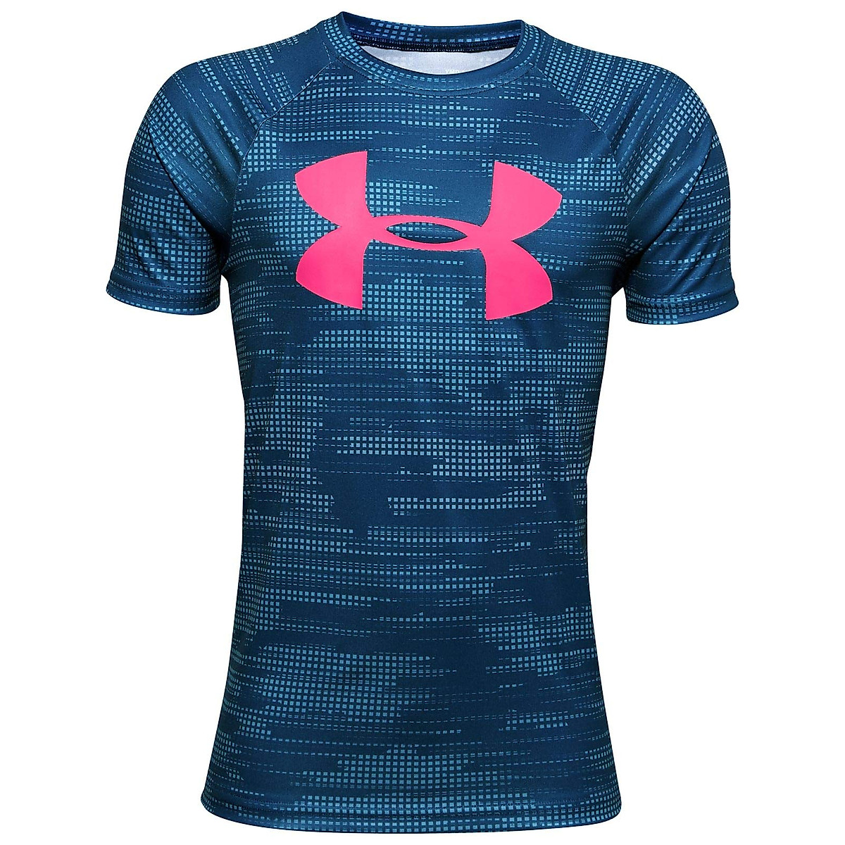 Under Armour Boys' Tech Big Logo Printed Short Sleeve Gym T-Shirt , Graphite Blue (581)/Cerise , Youth Small