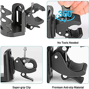 SupreGear Cup Holder, 360 Degree Rotation Stroller Bike Water Bottle Holder Cup Holder, Universal for Walkers, Rollators, Wheelchairs, Bicycles, Strollers and Motorcycle Accessories, Tools Free