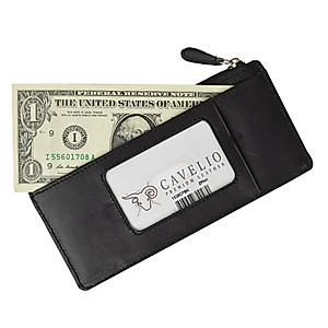 Cavelio Leather Thin Vertical Stacker Card Case Wallet with ID Window (Pink)