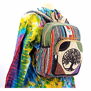 Unique design Tree of Life print Himalaya Hemp Hippie Backpack Festival Backpack FAIR TRADE Handmade with Love. (GREEN)