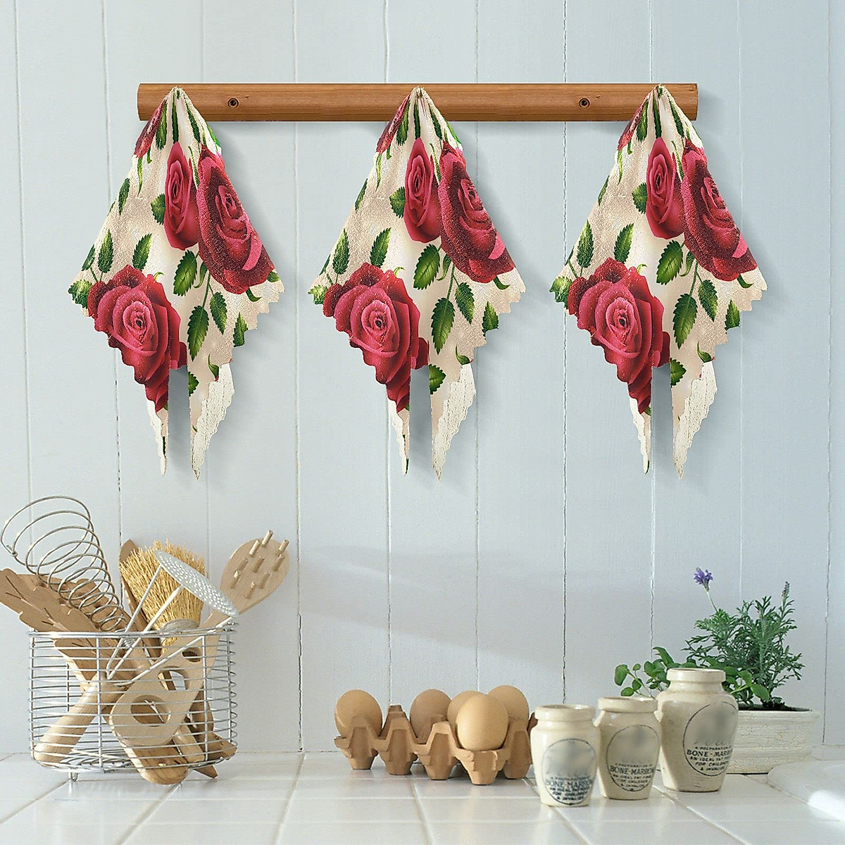 senya 6 Pack Dish Cloths Dish Towels Red Roses Flowers Reusable Kitchen Hand Towels