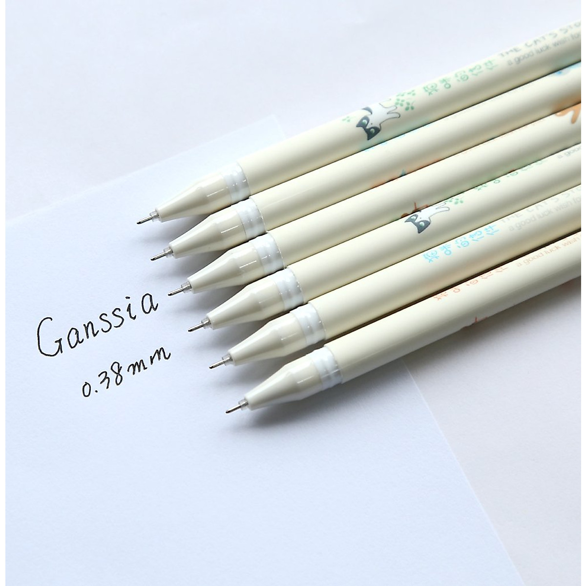 GANSSIA Colorful Cats Design 0.38mm Gel Pens Black Ink Pen Pack of 6 PCS
