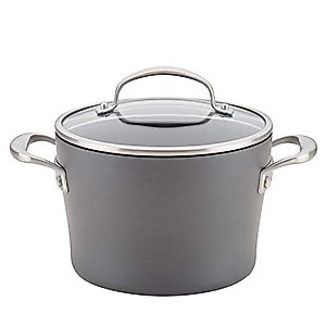 Anolon Allure Hard Anodized Nonstick Sauce Pan/Saucepan with Lid, 4 Quart, Gray