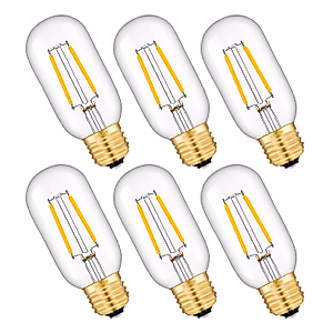 CRLight T14 Tubular LED Filament E26 Bulb, 2W 25W Equivalent 250LM 2700K Warm White, 6 Pack Dimmable Light Bulbs