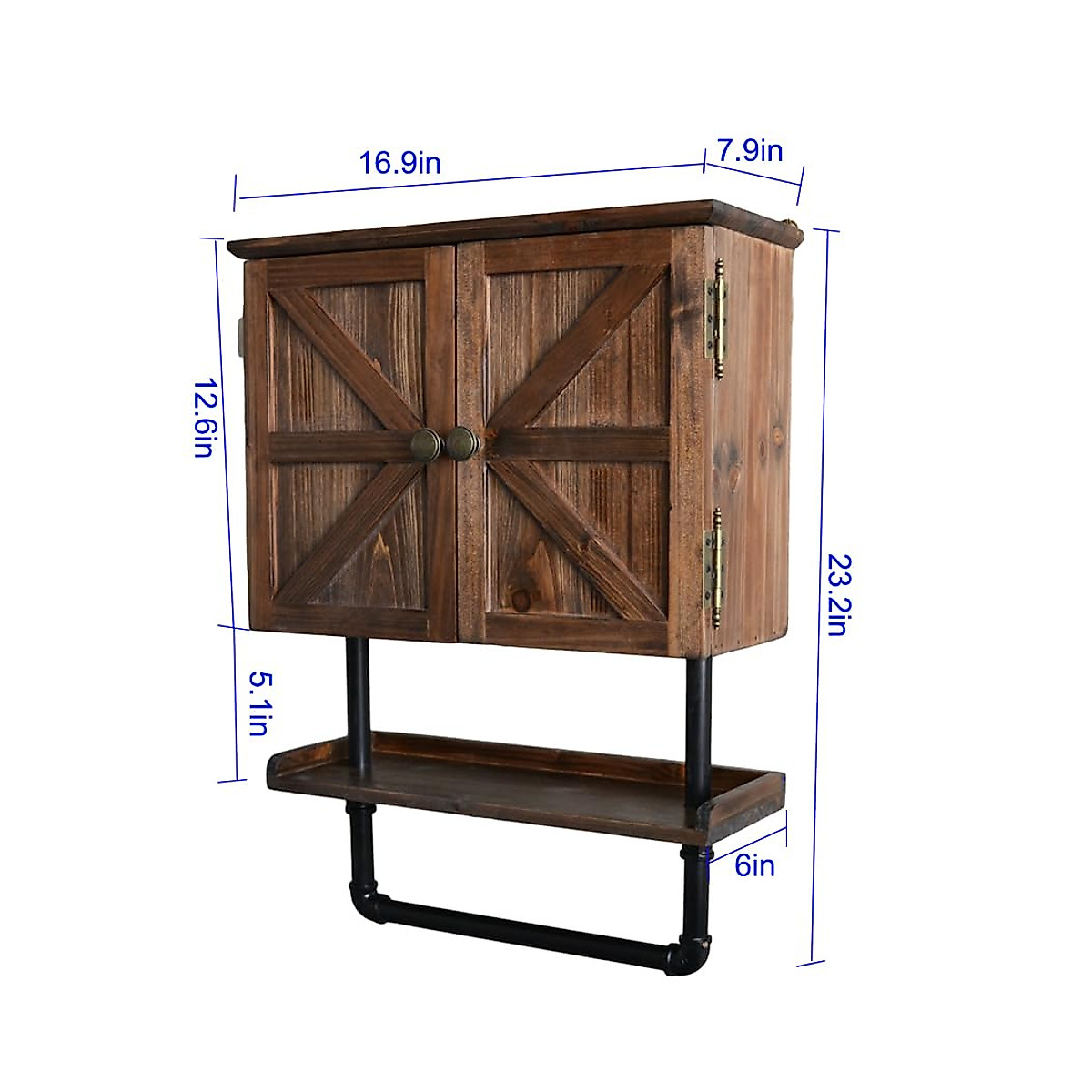 Juleduo 23.1x16.9'' Bathroom Wall Cabinet with Adjustable Wall Shelf & Towel Bar Double Doors Medicine Cabinet Wall Mounted with Hanging Bar, Rustic Wood Storage Kitchen (Black)