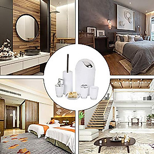 YCOCO 6 Pcs Plastic Bathroom Accessories,Includes Toothbrush Holder,Toothbrush Cup,Soap Dispenser,Soap Dish,Toilet Brush,Trash Can,White