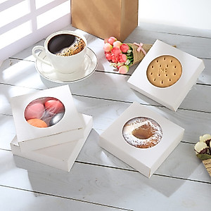 Bssay 60Pcs Small Soap Packaging Boxes 4.3x4.3x1.2 Inch,White Square Paper Boxes Gift Wrapping Box with Round Clear Window for Bakery Cookies Cake Candy Soap Packaging Birthday Gift Boxes（White）