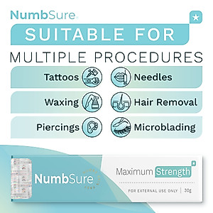 NumbSure 5% Lidocaine Maximum Strength Numbing Cream - For Painless Tattoos, Waxing, Piercings, and Needle Treatments