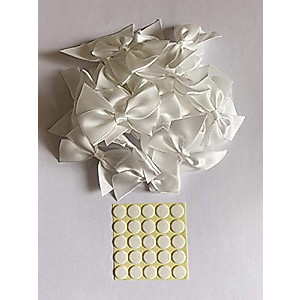 Briefix 25 Pieces Mini Satin Ribbon Bows with Removable Sticky Gel Pads (White)