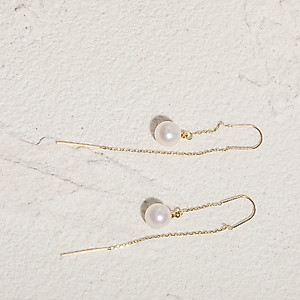 Cowlyn Pearl Tassel Threader Earrings 925 Sterling Silver Long Drop Dangle Ear Line Eardrop Piercing Hypoallergenic Jewelry for Women