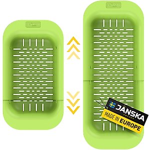 Janska 3-in-1 Adjustable Over The Sink Colander, 30% Heavier Duty, Sink Strainer, Rinse - Drain - Dry, European Made, Non BPA, Extendable, Heat Resistant (7.8" W x 13.5-19.3" L x 3.3" H), Teal