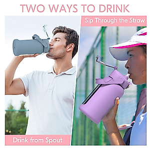 Zukro 64 oz Glass Water Bottle, Motivational Reusable Large Half Gallon Reusable Water Jug With Handle and Straw, Silicone Sleeve for Sport, Gym and Workout, Time Marker Reminder Quotes to Drink