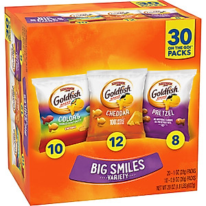Goldfish Crackers Big Smiles Variety Pack with Cheddar, Colors, and Pretzels, Snack Packs, 30 Ct