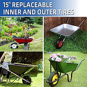 GICOOL 4.80/4.00-8 Replacement Tire and Inner Tube Set, 2 Pack, 15" Heavy Duty Tire and Wheel, TR-13 Straight Valve Stem, for wheelbarrow Trolley Dolly Garden Wagon Wheel Replacement