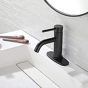 Black Bathroom Faucet with Optional Deck Plate 4 Inch Centerset Easy DIY Bathroom Sink Faucet Offers A Cleaner Look to Bathroom, RV, Farmhouse
