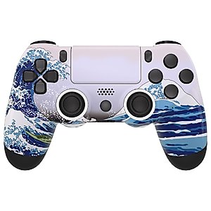 eXtremeRate The Great Wave Ghost Replacement Faceplate Touchpad Cover, Redesigned Housing Shell Case Touch Pad Compatible with PS4 Slim Pro Controller JDM-040/050/055 - Controller NOT Included
