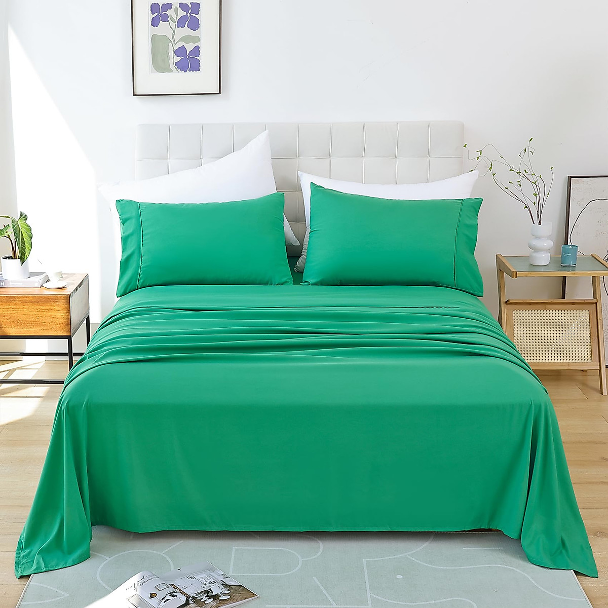 Whitney Home Textile Full Size Sheet Set - Luxury Soft Comfy Bed Sheets, Breathable Cooling Hotel Bedding for Women, Men, Teens, Extra Deep Pocket, Easy-Fit, Oeko-Tex, Wrinkle Free 4 Piece - Emerald