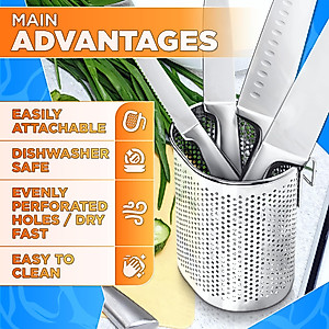 Chopsticks Holder Dishwasher Cutlery Rack - Oval Cutlery Drainer Basket for Kitchen Sink Dishwasher Rack - Stainless Steel Utensil Container for Dishwasher - Cutlery Caddy Silverware Drying Rack