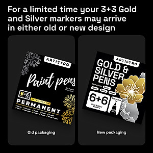 Gold & Silver Metallic Paint Pens for Rock Painting, Stone, Ceramic, Glass, Wood, Metal, Fabric, Canvas. Set of 6 Gold Permanent Oil Based Paint Markers and 6 Silver Paint Markers Extra Fine Tip 0.7mm