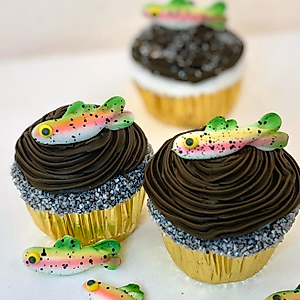 Mini Trout Fishing Pack- 12 pcs Edible Icing Cake Decoration Topper by BakersDozenToGo (Choose Style Below)