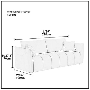 FANCUF 85" Fabric Sectional Couch Sofa 3 Seater Sofa with 3 Pillows for Living Room, Bedroom, Livingroom Beige