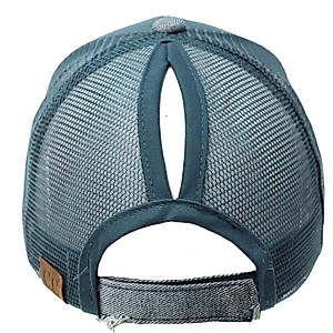 C.C Ponytail Messy Buns Trucker Ponycaps Plain Baseball Visor Cap Dad Hat Denim Blue