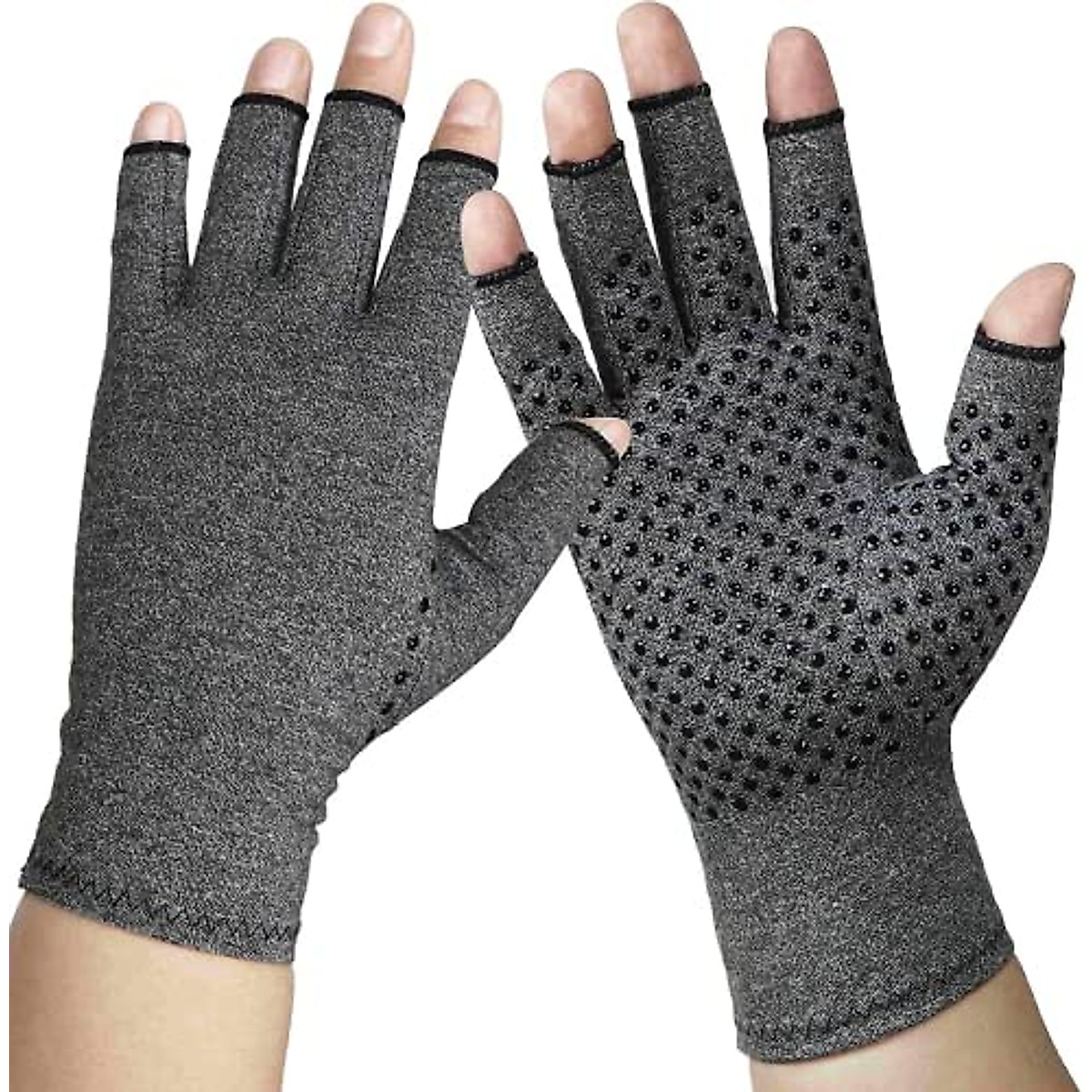 LingFei Copper Compression Cotton Arthritis Gloves. Best Copper Infused Glove for Arthritis Hands, Arthritic Fingers, Carpal Tunnel, Computer Typing, Hand Support. Fingerless for Women and Men (Large)