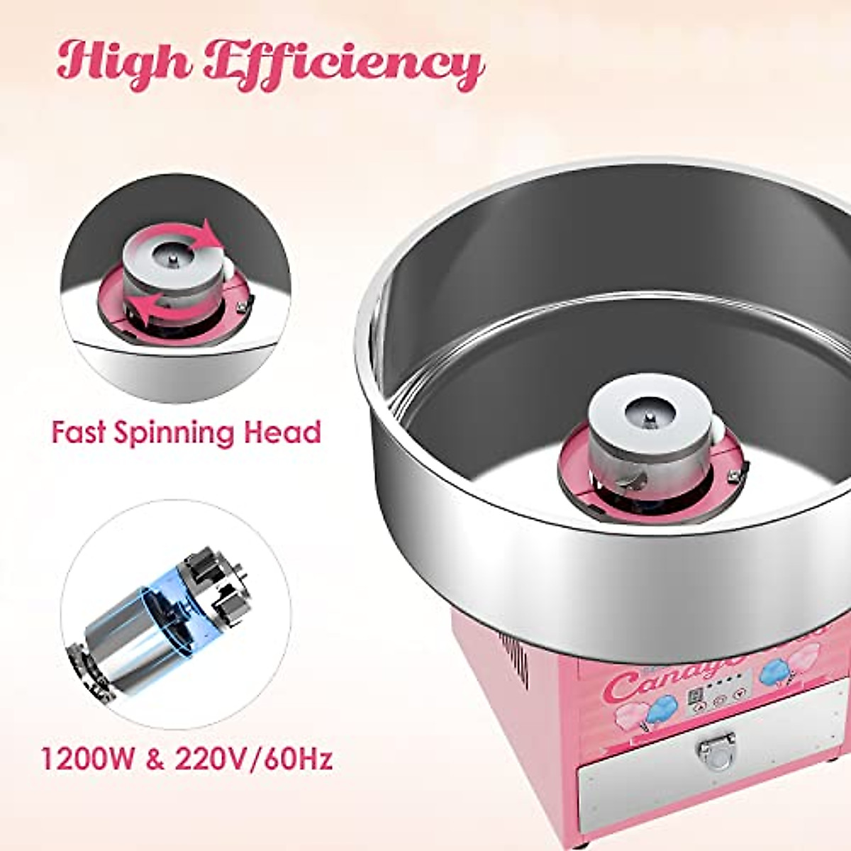 Commercial Cotton Candy Machine, Tabletop Electric Cotton Candy Maker for Birthday, School Function, or Social Events-Pink