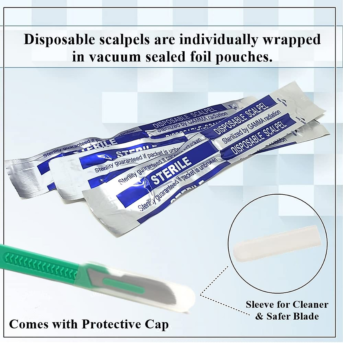 Box of 10 Disposable Surgical Sterile Scalpel Blades #24 Made of Carbon Steel with Sturdy Graduated Plastic Handle for Lab Students, Cutting, Carving, Repairing, Dermaplaning + More