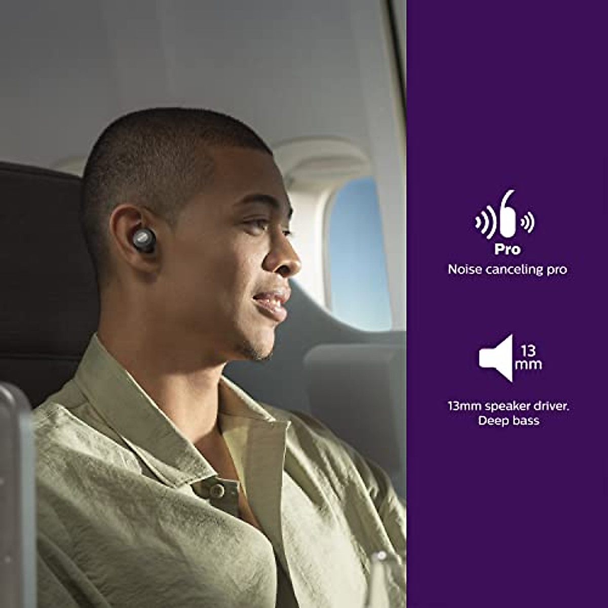 Philips T8505 True Wireless Earbuds, Hybrid Active Noise Canceling (ANC), Bluetooth 5.0 Voice Assistant, IPX4 Splash Resistant, App Control, USB-Charging, Wireless Charging case Included (TAT8505BK)