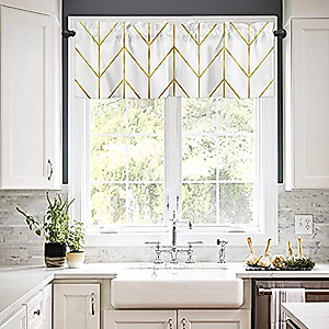 Window Valance Light Filtering Valances Curtains Modern Chevron Geometric White and Gold Lightweight Window Treatment Rod Pocket Valances for Living Room/Kitchen,54 x 18 Inch,1 Panel
