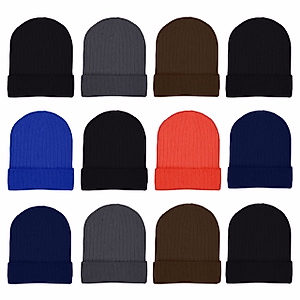 12 Pack Winter Beanie Hats for Men Women, Warm Cozy Knitted Cuffed Skull Cap, Wholesale
