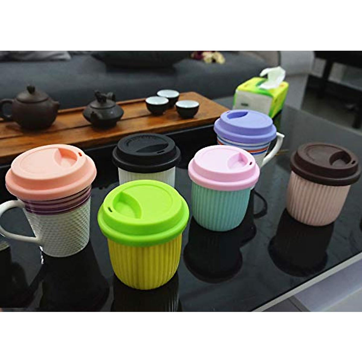 Silicone Drinking Lid Spill-Proof Cup Lids Reusable Coffee Mug Lids Coffee Cup Covers - White 6pcs