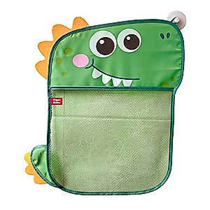 NEXTAKE Baby Bath Toy Organizer, Lovely Cartoon 2 Sided Mesh Hanging Bathtub Toy Holder Quick Dry Mesh Storage Box Large Capacity Tub Toy Storage Bag with 2 Strong Suction Cup Hooks (Dinosaur)