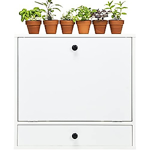 COSTWAY Wall-Mounted Computer Desk, Floating Desk with Storage Drawer & Shelves, Fold-up Desktop & Pneumatic Springs, Ideal for Home, Office, Dormitory, Small Spaces (White)