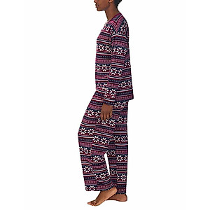 Nautica Women's 2 Piece Fleece Pajama Sleepwear Set (Small, Purple -Winter Fair Isle)