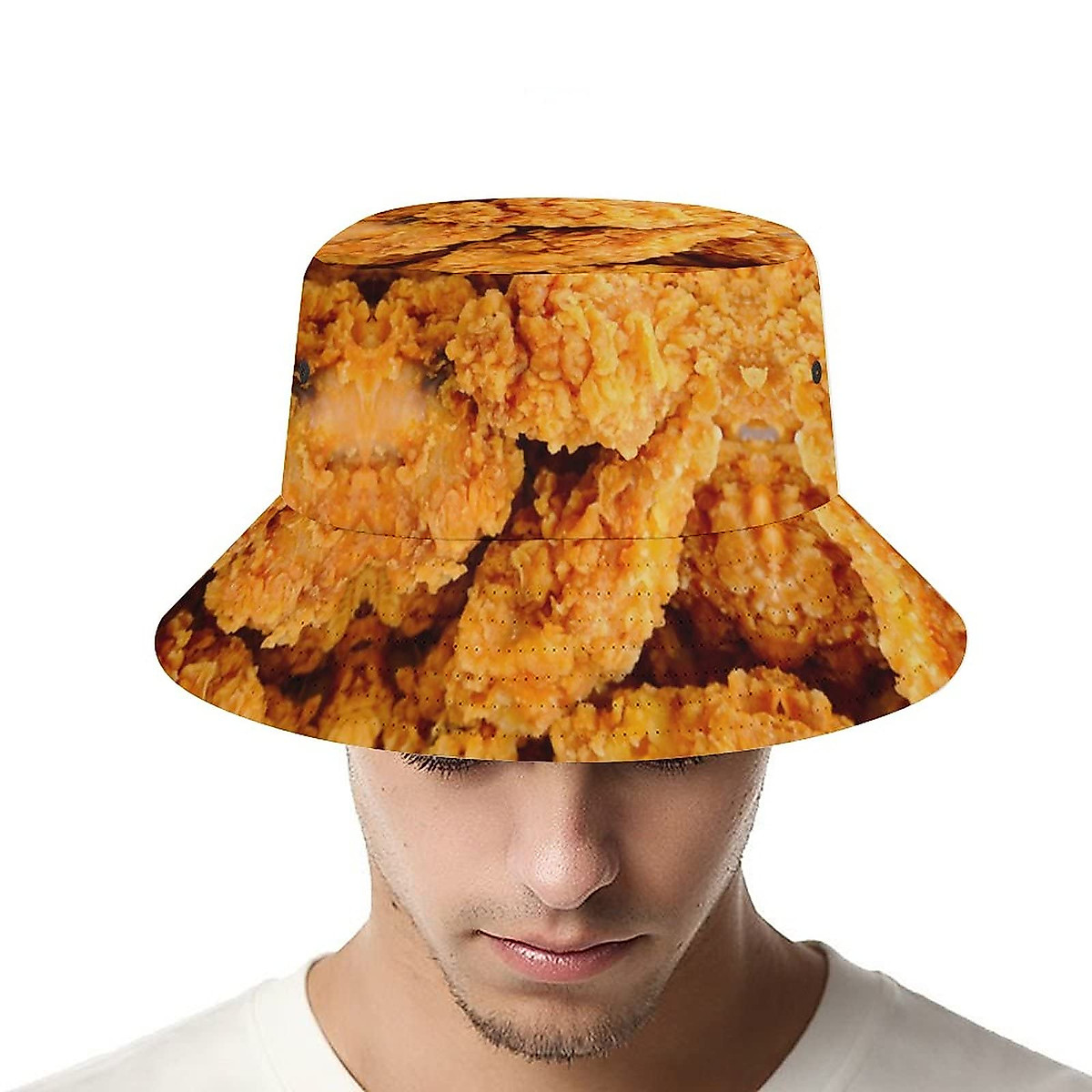 Food Fried Chicken Bucket Hats Unisex Washed Cotton Lightweight Outdoor Summer Beach Sun Hats Men Women Bucket Hat for Travel