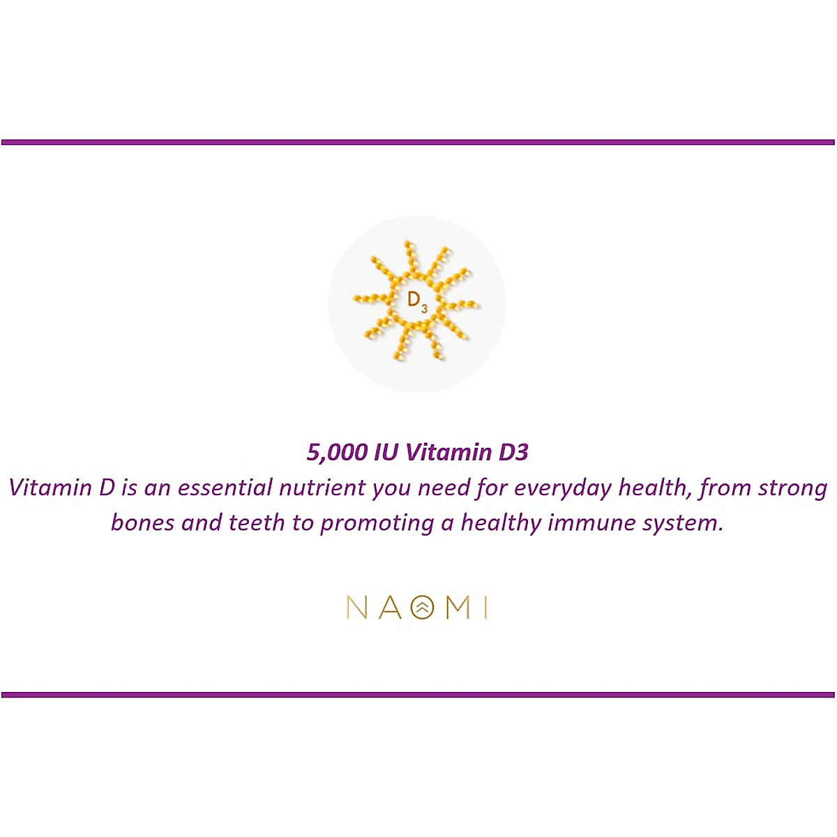 NAOMI Activated Vitamin D, Vitamin D3 5000 IU with Magnesium Supplement, Vitamin D for Strong Bones, Balanced Mood and Optimal Immune Support, K Minerals, D Vitamin IU- 60 Veggie Capsules