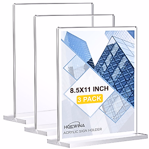Acrylic Sign Holder 8.5 x 11 Inch 3 Pack, Clear Display Sign Stand for Store Sign Holders, Vertical Double Acrylic Stands, Vendor Booth Display Items
