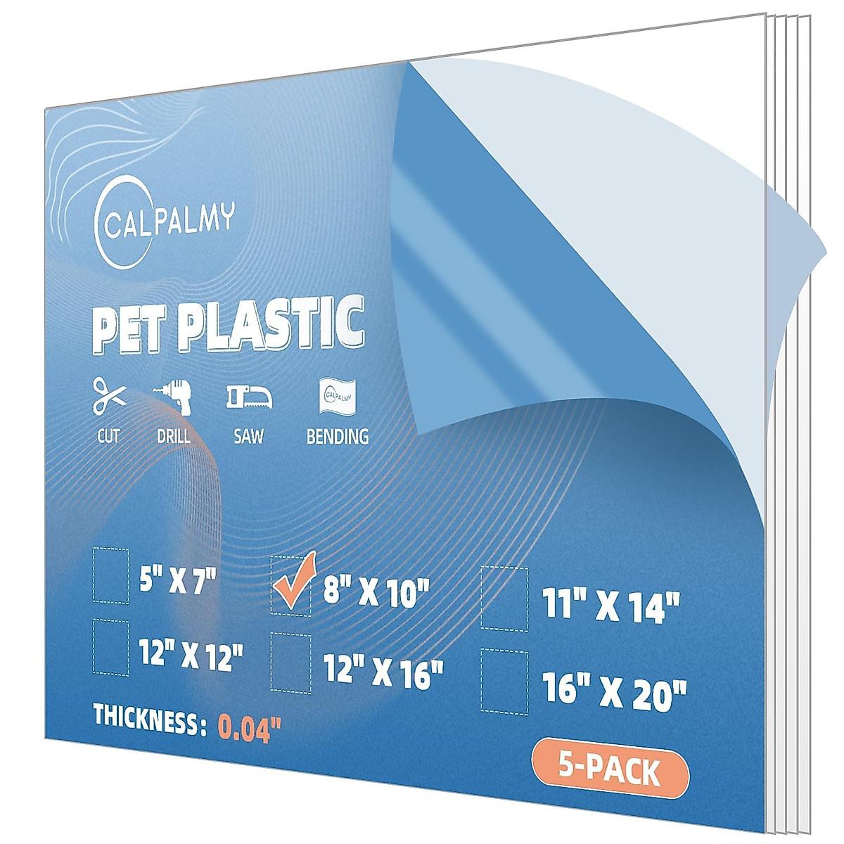 5 Pack of 8x10” PET Sheet/Plexiglass Panels 0.04” Thick; Use for Crafting Projects, Picture Frames, Cricut Cutting and More; Protective Film to Ensure Scratch and Damage Free Sheets