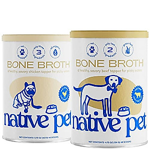 Native Pet, Dogs & Cat Broth Bundle | Chicken & Beef Flavored | Dog Food Topper for Picky Eater | Dog Gravy & Dog Bone Broth Powder