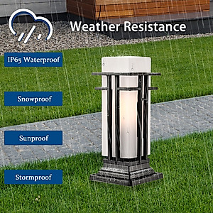 Black Outdoor Pier Mounted Light Fixture Waterproof Post Lamp Glass Dimmable