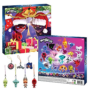 Miraculous Ladybug Advent Kwami Calendar - 24 Days of Miniature Kwamis & Seasonal Charms - Christmas Countdown Calendar with Hooks & Ribbons, Festive Collectible Toys for Kids Holiday Joy