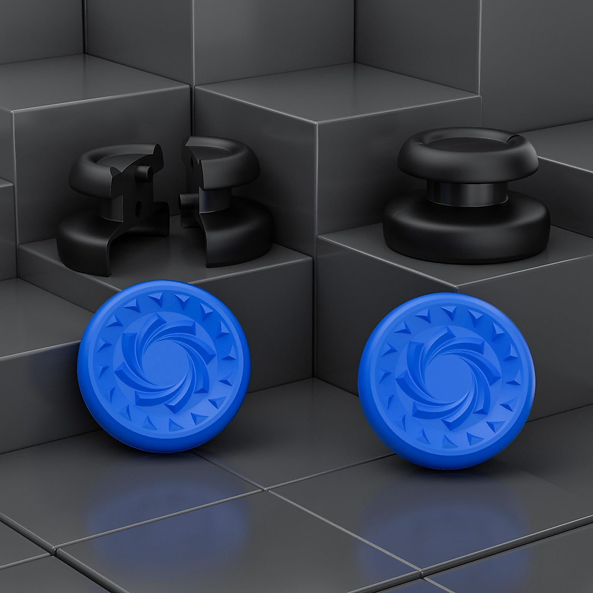 PlayRealm NO Falling Off Thumbstick Extender & Silicone Grip Cover 2 Sets for PS5 & PS4 Controller (Whirlpool Blue)