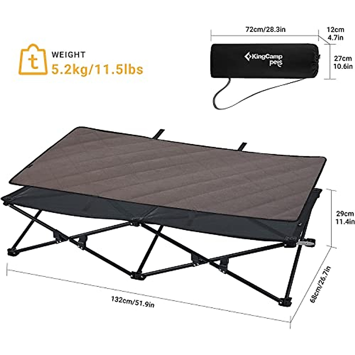 KingCamp Elevated Dog Bed Portable Raised Dog Beds Stable Folding Dog Cot Dog Camping Bed for Outdoor Travel with Washable Mesh for Small, Medium, Large Pet Weight Up to 110lbs with Carry Bag